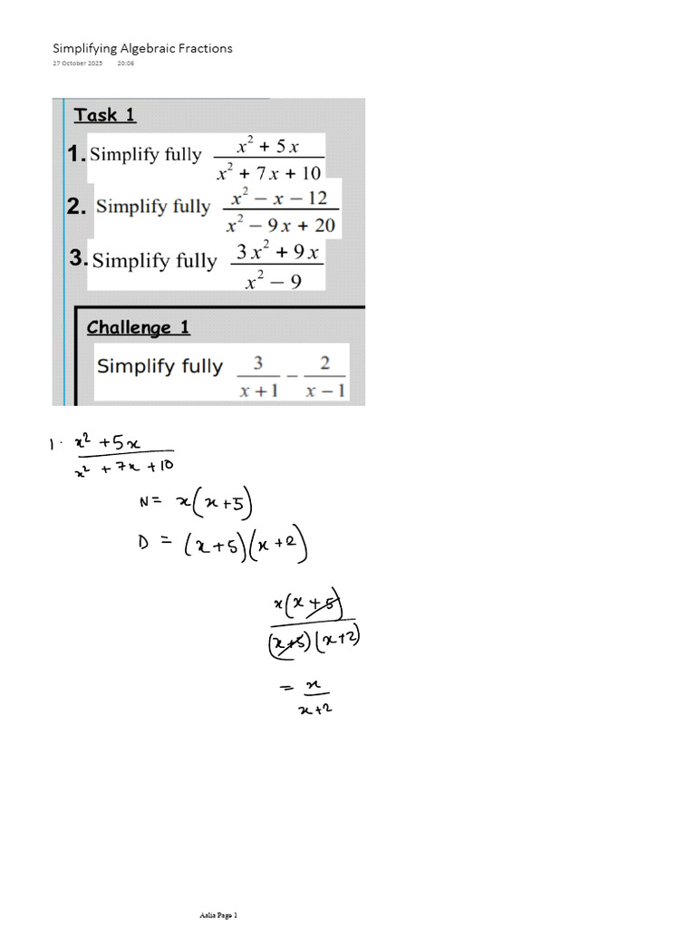 Simplifying Algebraic Fractions | PDF