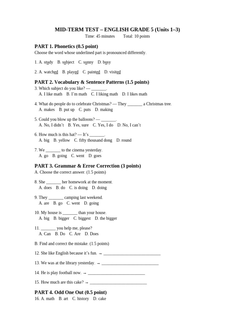 Midterm English Grade5 iLearnSmart | PDF