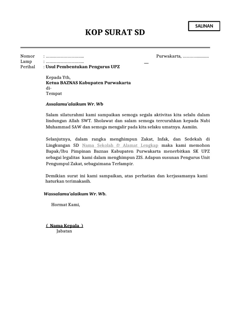 Usulan Pembentukan Pengurus UPZ SD | PDF