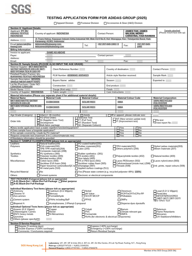 Adidas - Application Form - Client Version - 20250820 | PDF | Textiles ...