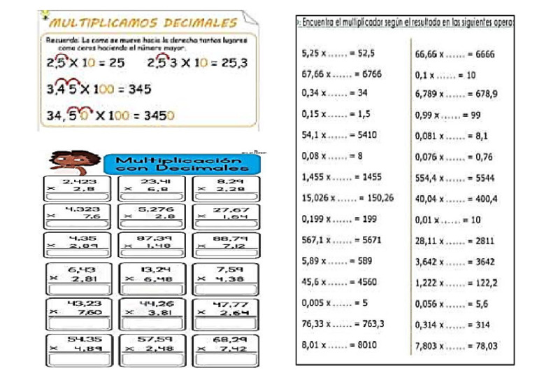 Ficha 2 Multiplicación de Decimales | PDF