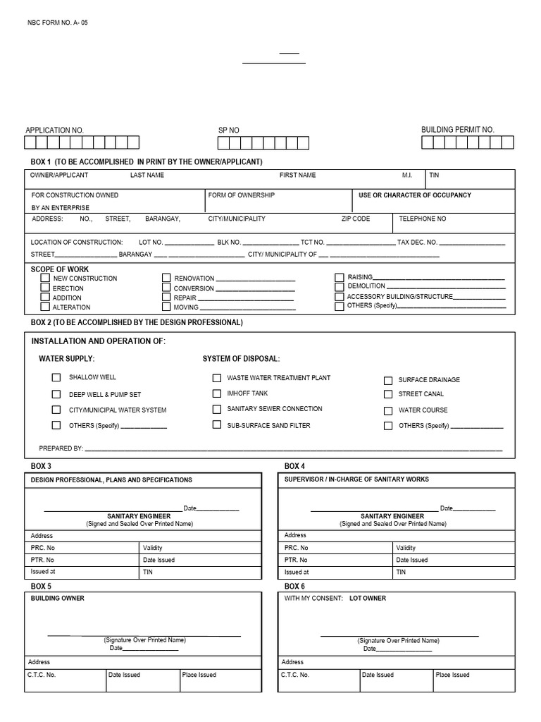Sanitary Permit Form | PDF | Hydrology | Waste Management