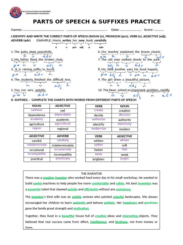 Parts of Speech Suffixes Answers | PDF | Part Of Speech | Verb
