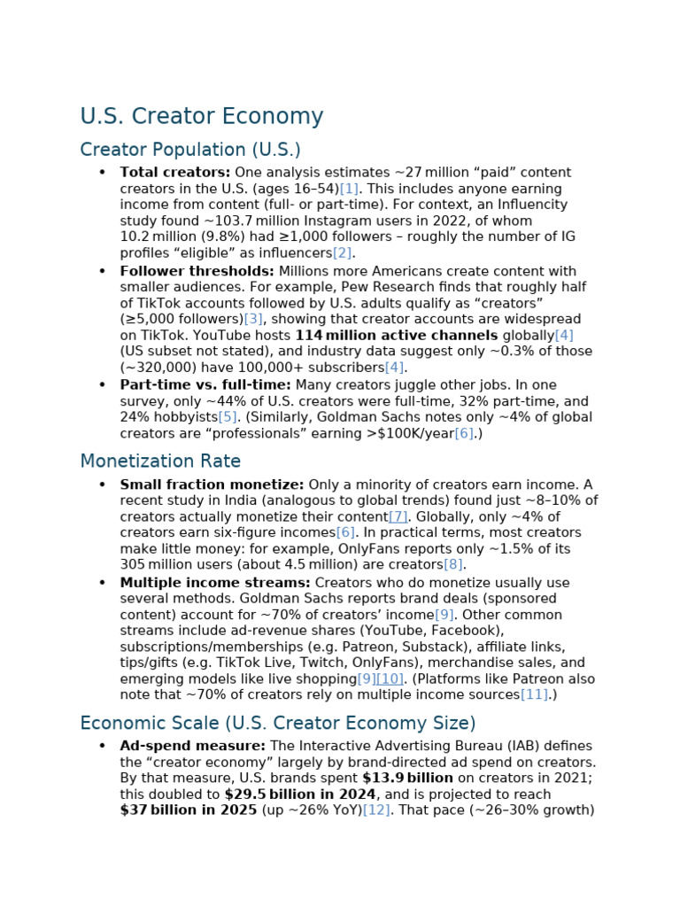 U.S. Creator Economy Overview 2024 | PDF | You Tube | Advertising