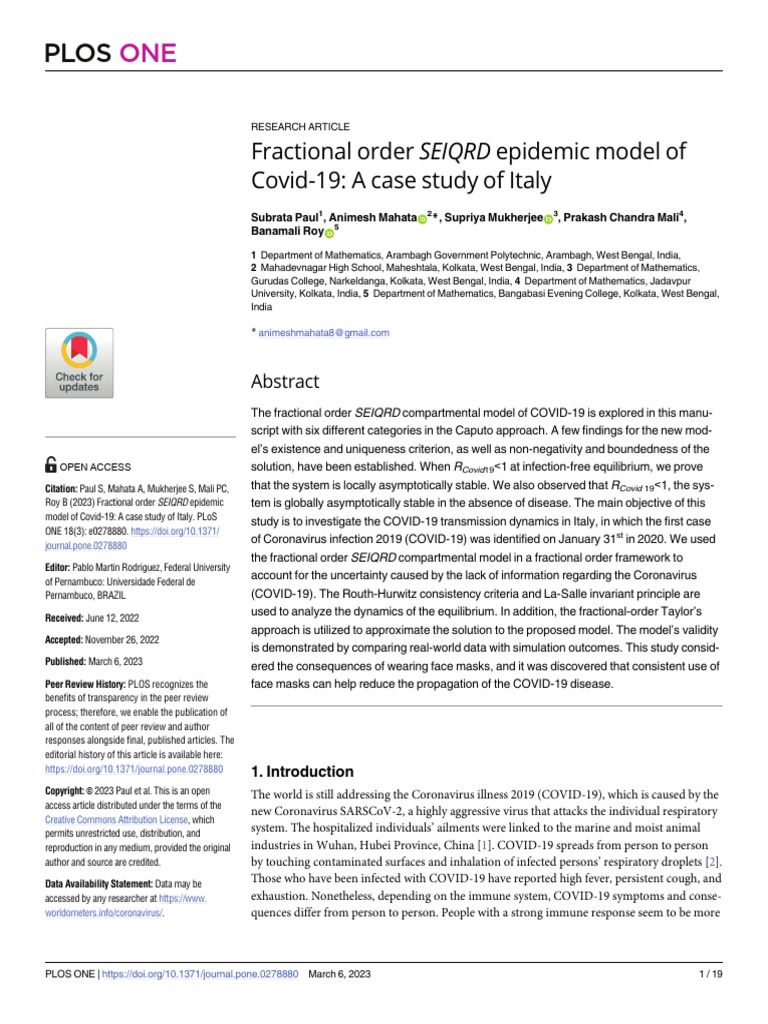 Fractional Order SEIQRD Epidemic Model of Covid-19 | PDF | Differential ...