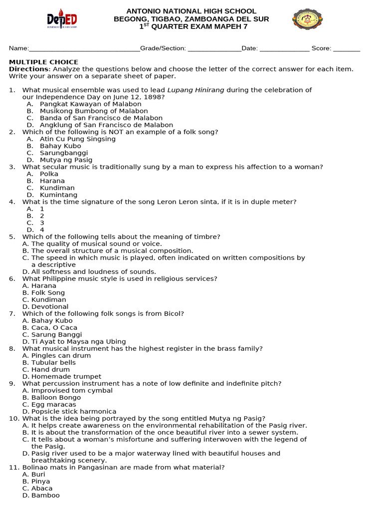 MAPEH-7-TQ | PDF | Physical Fitness | Aerobic Exercise