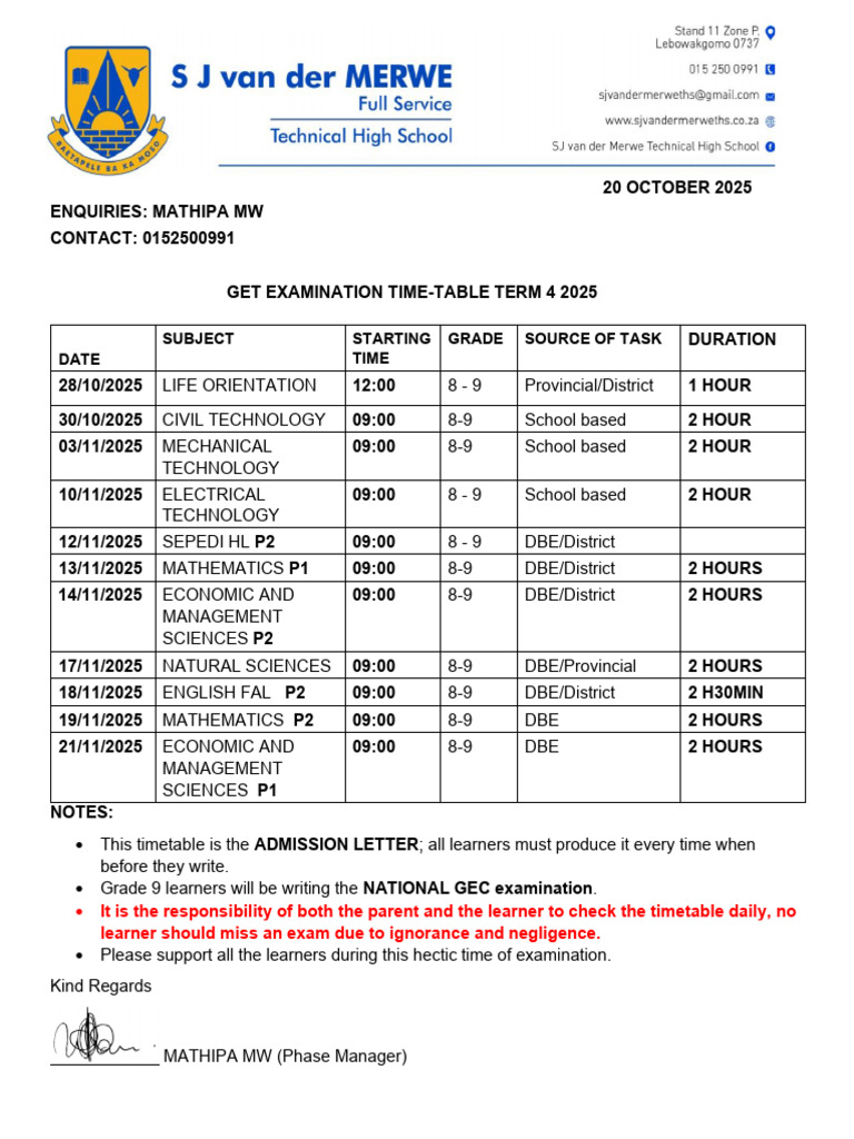 Get Final Examination Time - Table 2025 | PDF