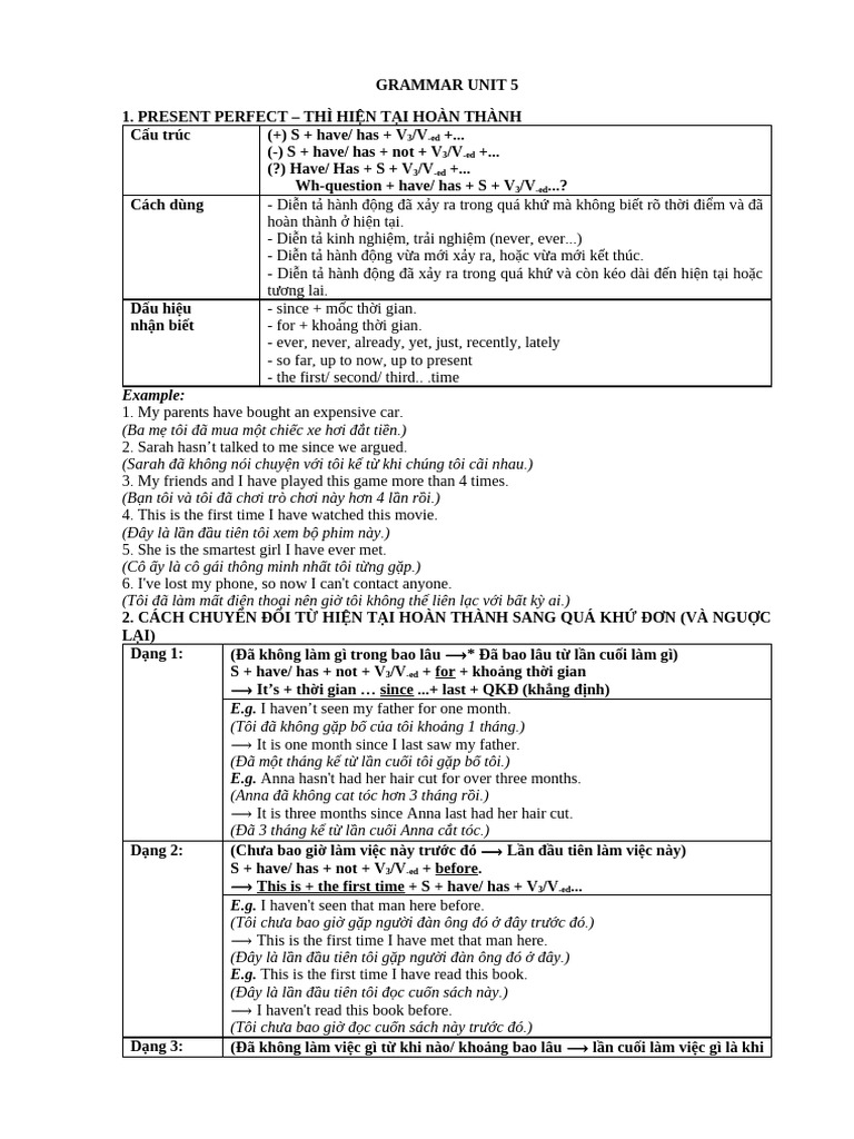 Grammar Unit 5 | PDF