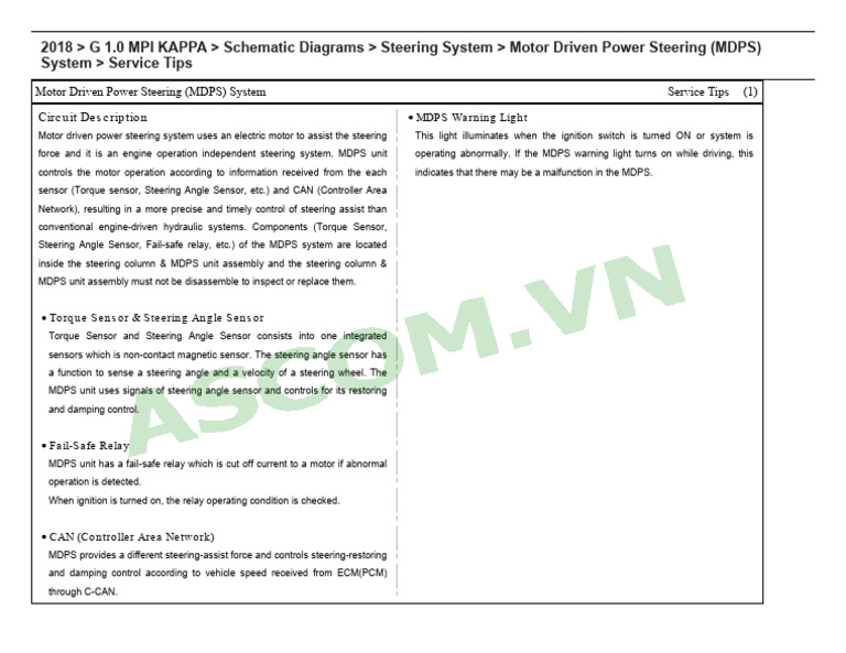 2018 G 1.0 MPI KAPPA Schematic Diagrams Steering System Motor Driven ...