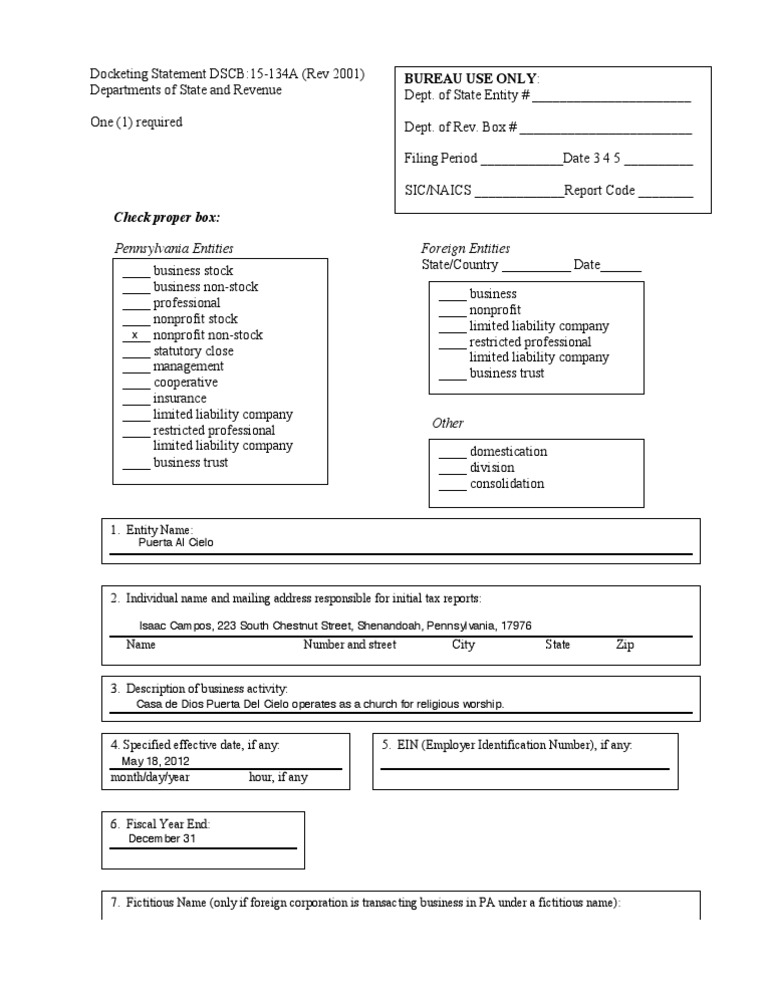 Pennsylvania Docketing Statement Form | PDF