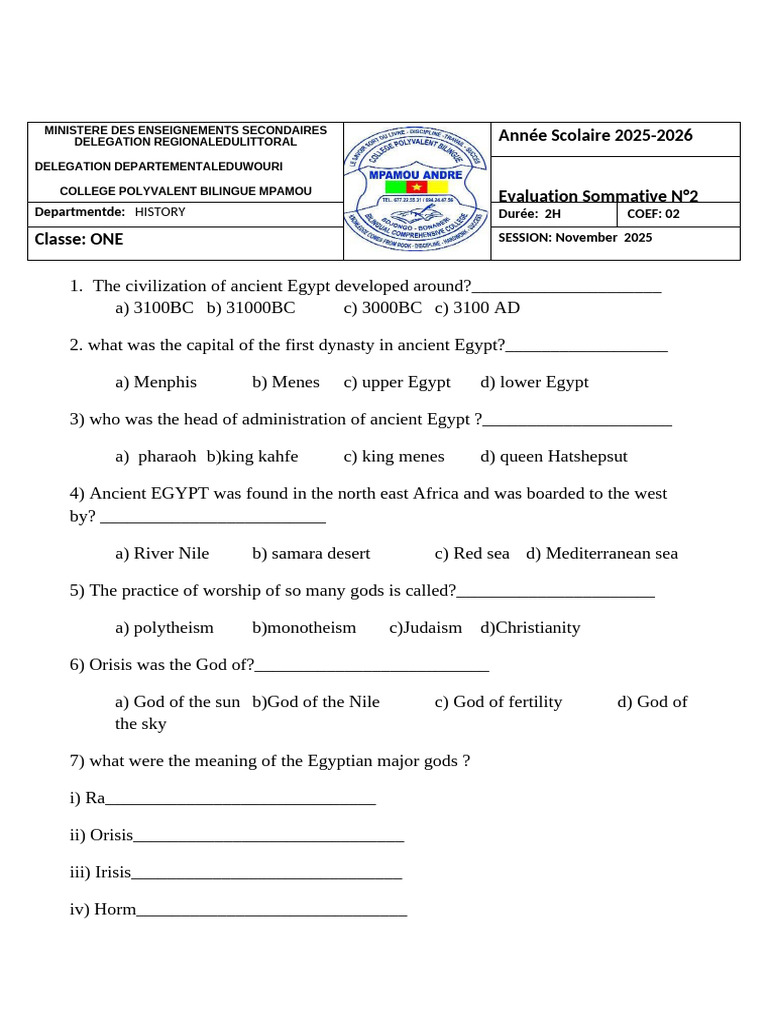 Second Sequence History Form One | PDF