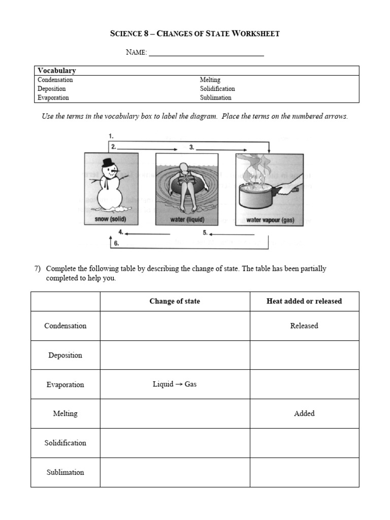 Changes of State Worksheet | PDF