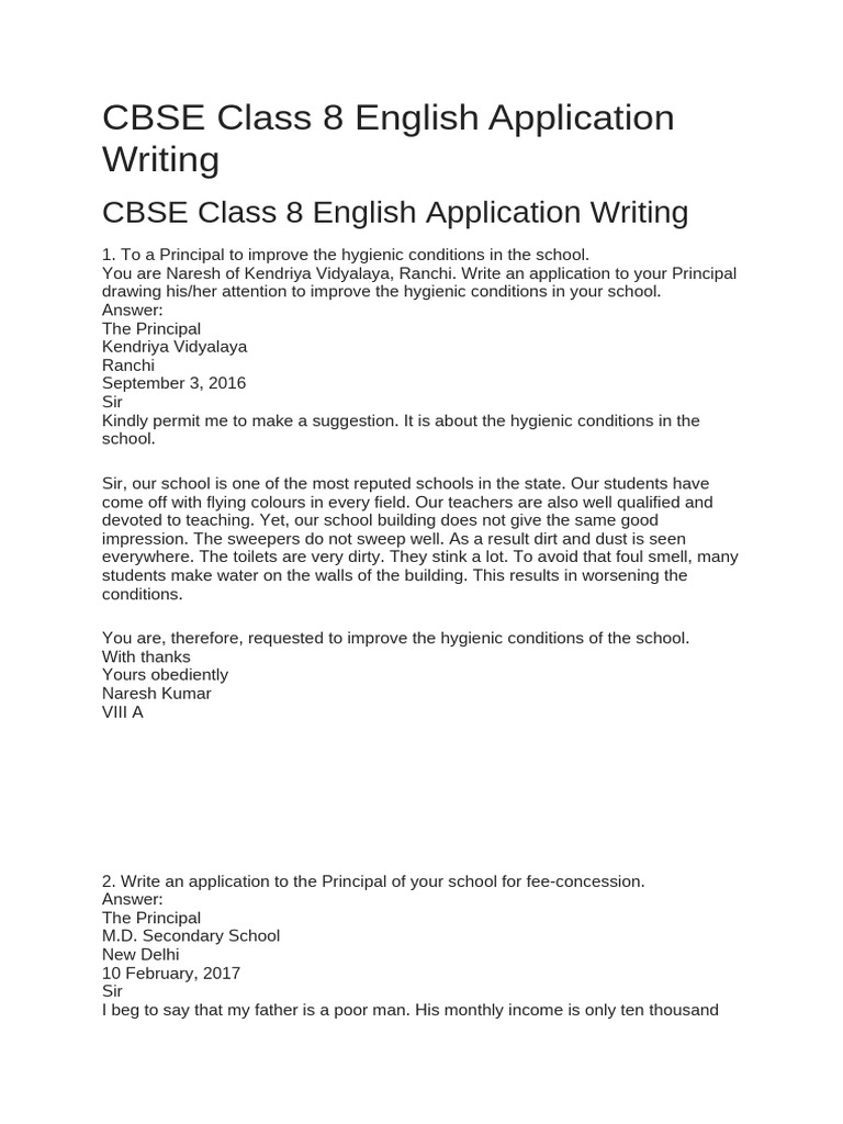 CBSE Class 8 Application Writing Guide | PDF