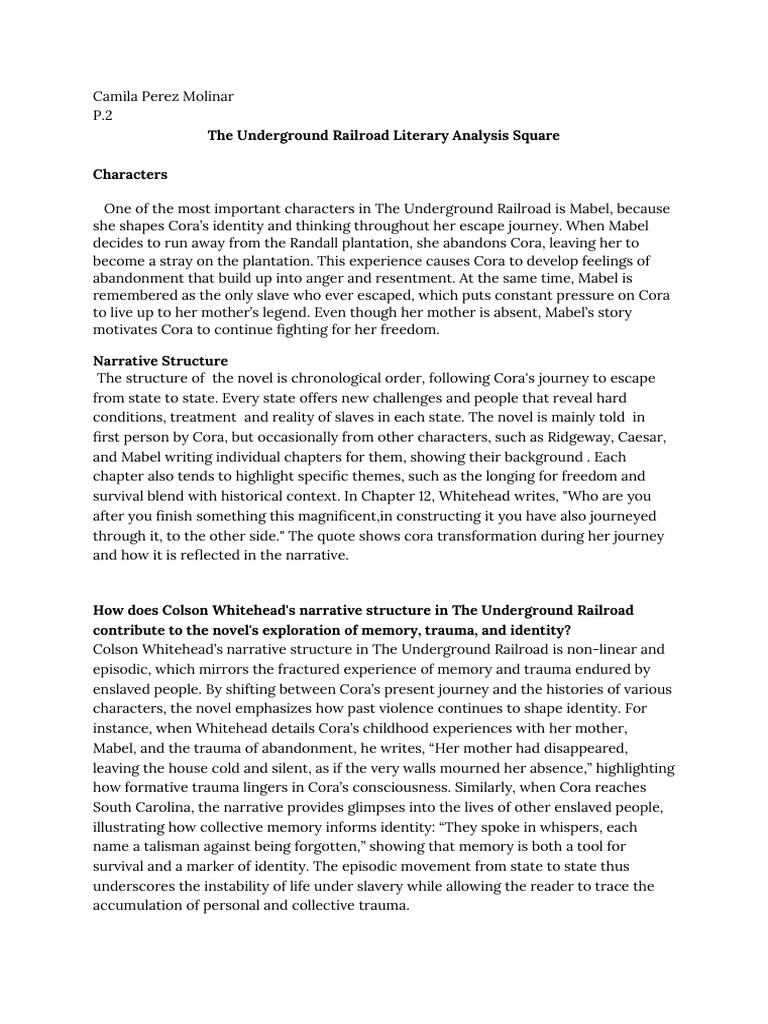 Copia de the Underground Railroad Literary Analysis Square Project | PDF