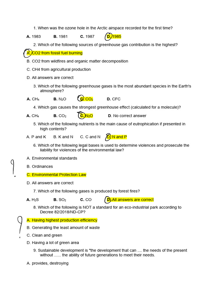 Environmental Science Quiz Questions | PDF | Climate Change ...