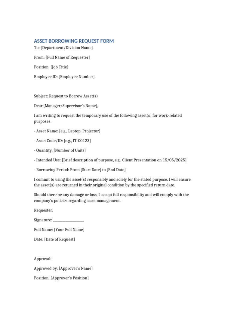 Asset Borrowing Request Form | PDF