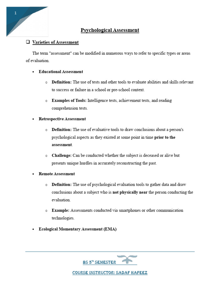 Types and Tools of Psychological Assessment | PDF | Psychology ...