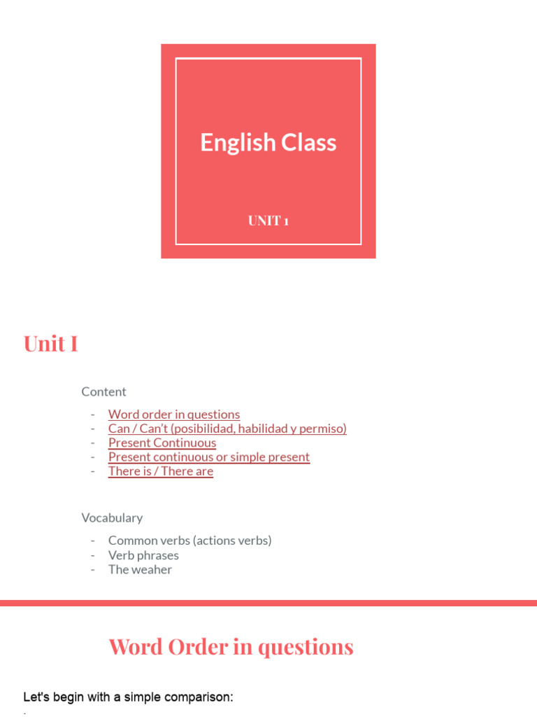 English Class - Unit 1 | PDF