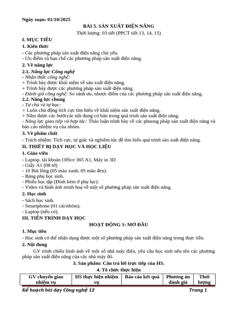 Bài 5- Sản Xuất Điện Năng - KTPT (1) | PDF