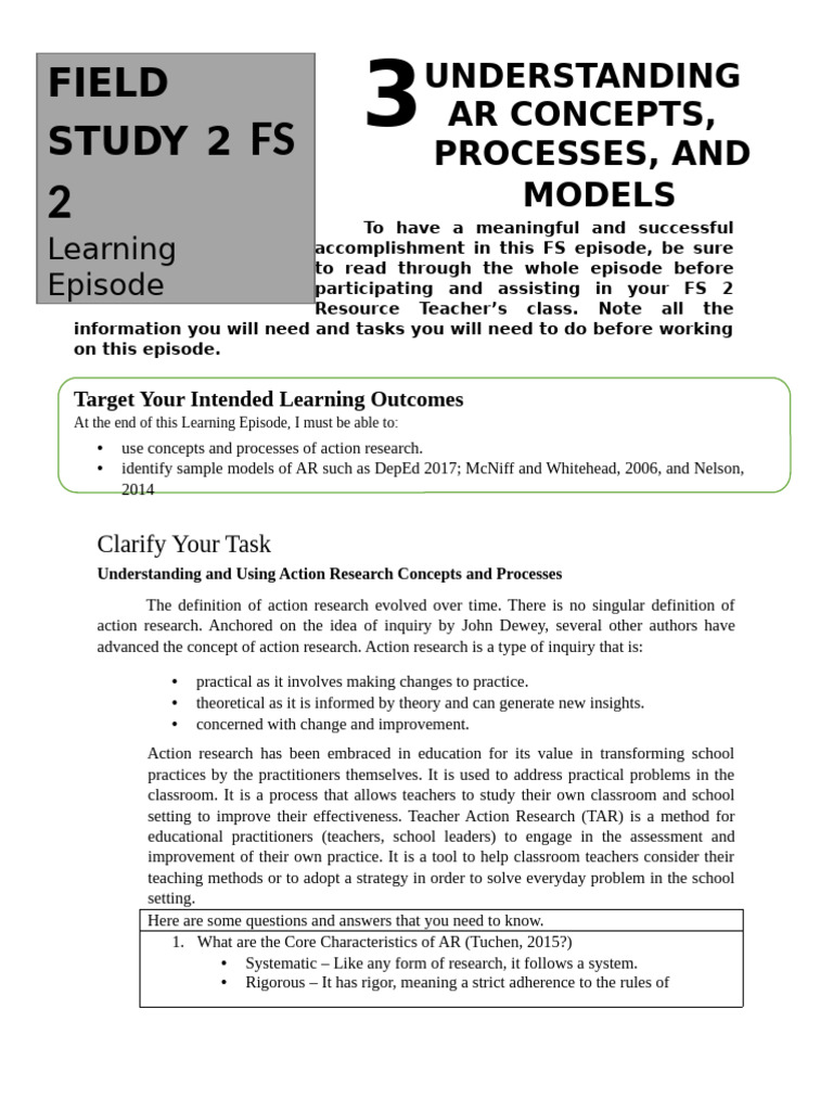 Field Study 2 Learning Episode 3 | PDF | Action Research | Teachers