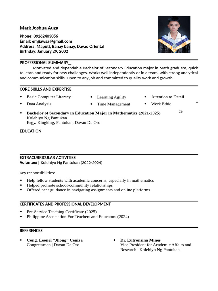 Math Education Graduate Resume | PDF