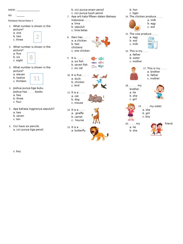 Soal Bahasa Inggris Kelas 1 Menghitung, Nama Hewan | PDF | Chess Theory | Chess