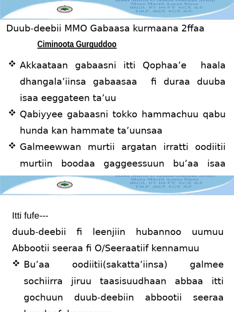 Duub-Deebii Mil'Uu Dirree Fi Gabaasaa Kurm.2ffaa Bara 2017 MMO | PDF