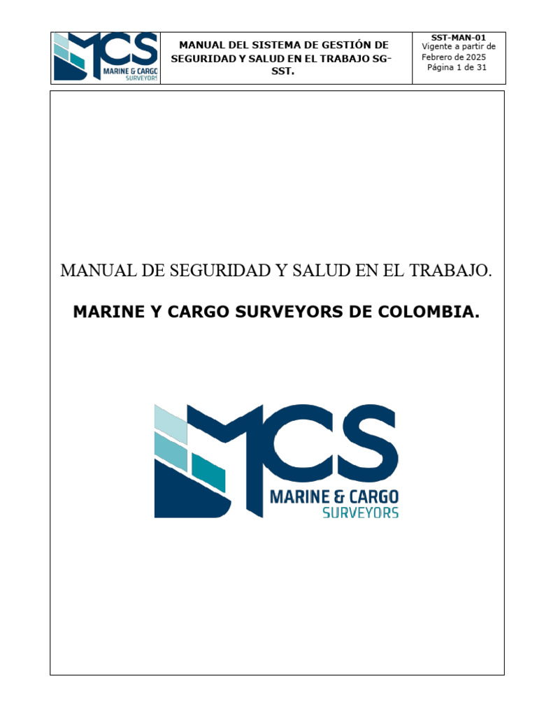 Manual_sg Sst Mcsc | PDF | Seguridad y salud ocupacional | Valores