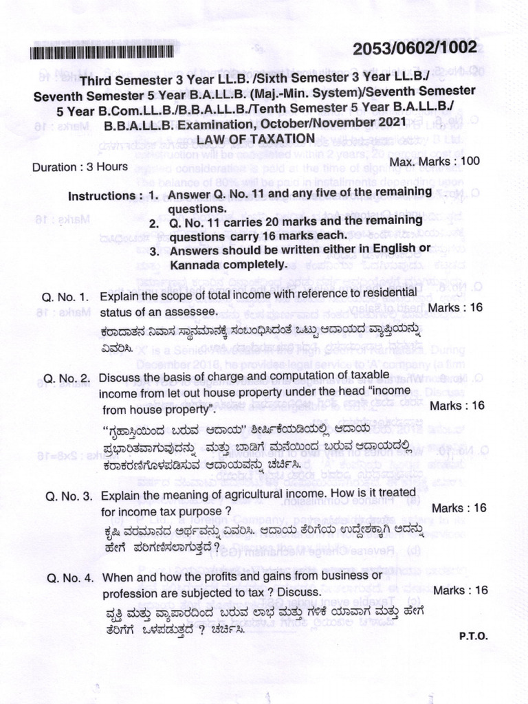 Law of Taxation Exam Questions 2021 | PDF | Economies | Trade