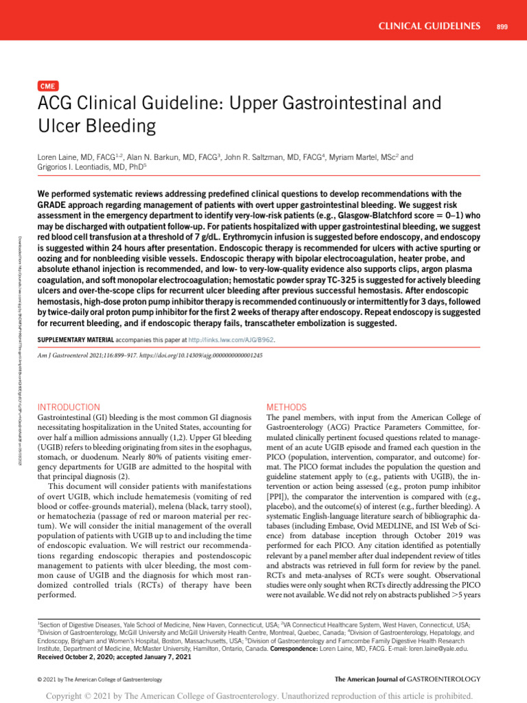 Upper Gastrointestinal and Ulcer Bleeding - ACG (2021) | PDF ...