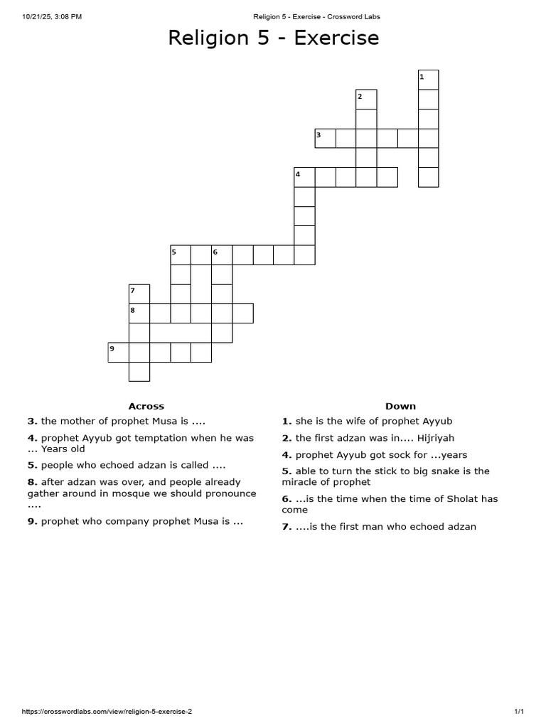 Religion 5 - Exercise - Crossword Labs | PDF