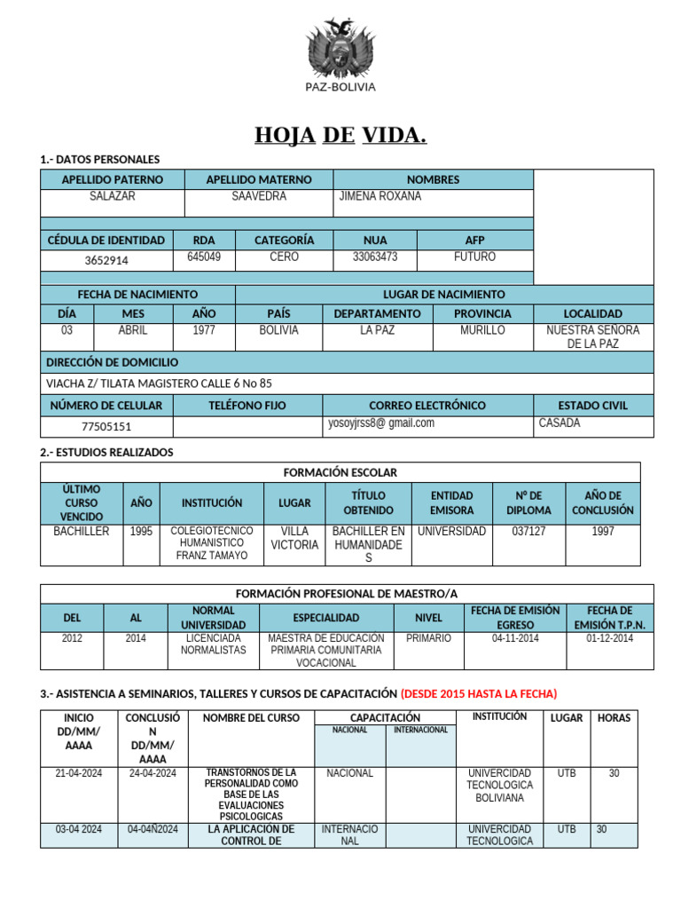 Ficha Personal Vacio | PDF