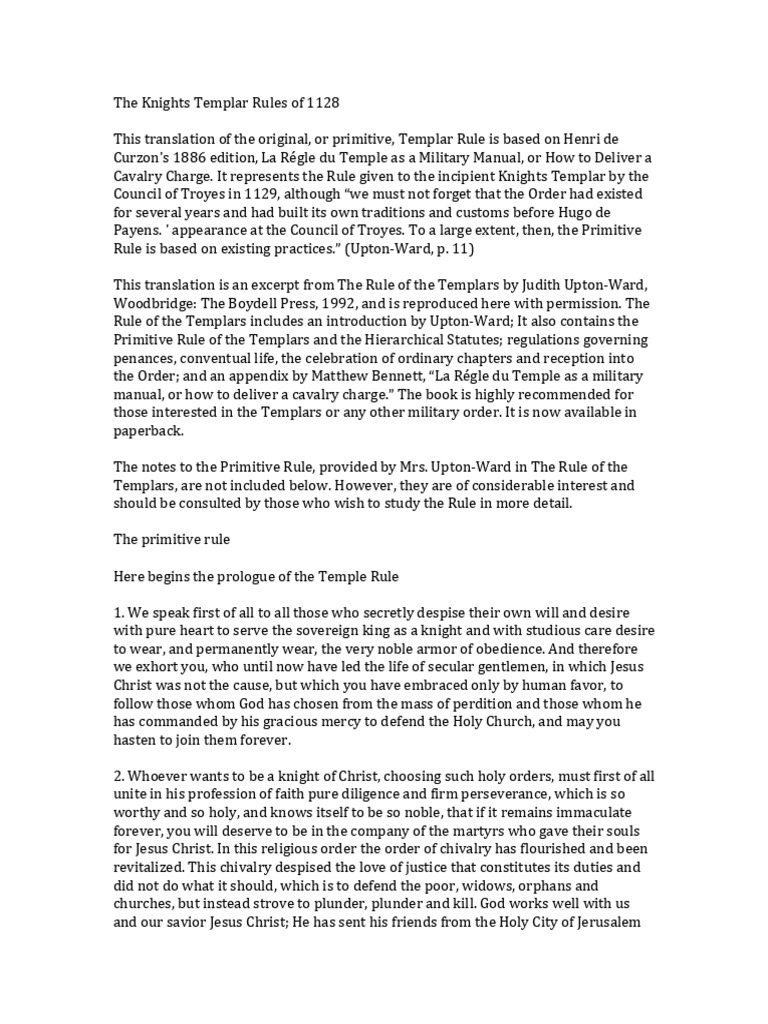 The Knights Templar Rules of 1128-1 | PDF | Jesus