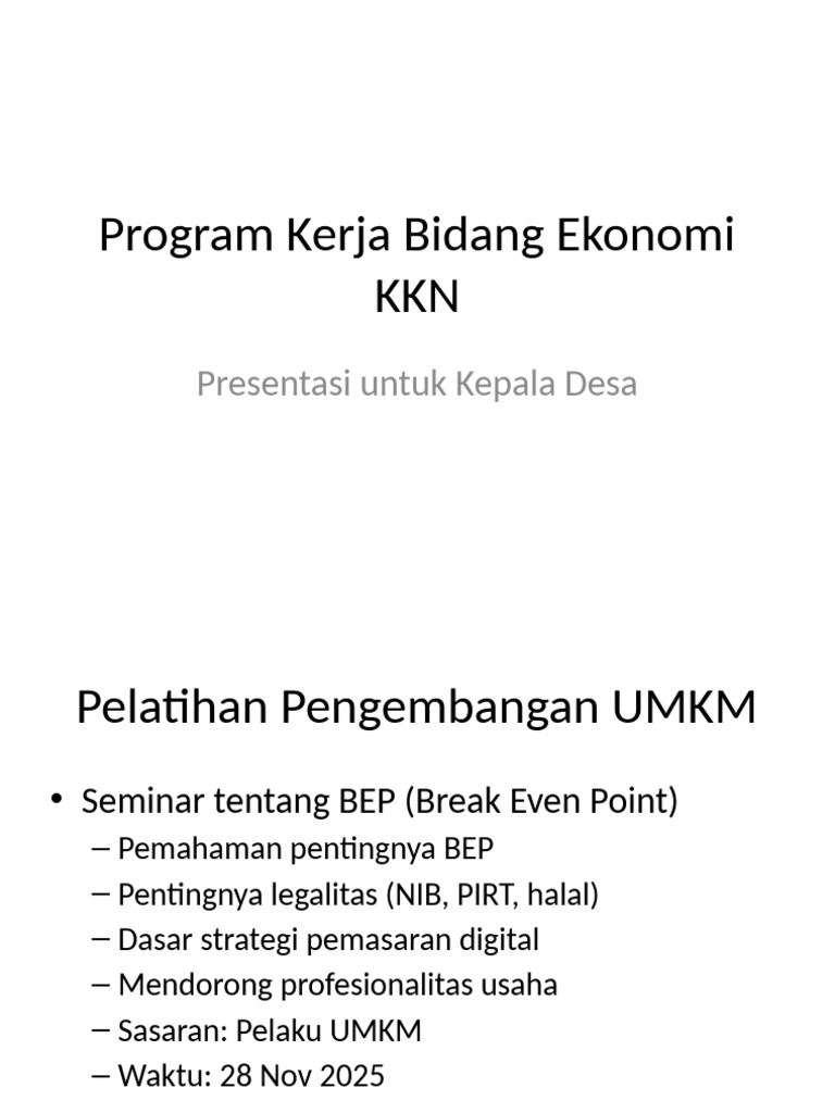 Program Kerja Ekonomi KKN | PDF