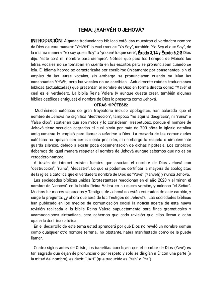 Yavé vs Jehová: El Verdadero Nombre de Dios | PDF | Concepciones de ...