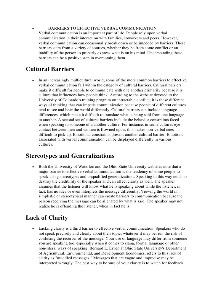 Barriers To Effective Verbal Communication | PDF | Stereotypes ...