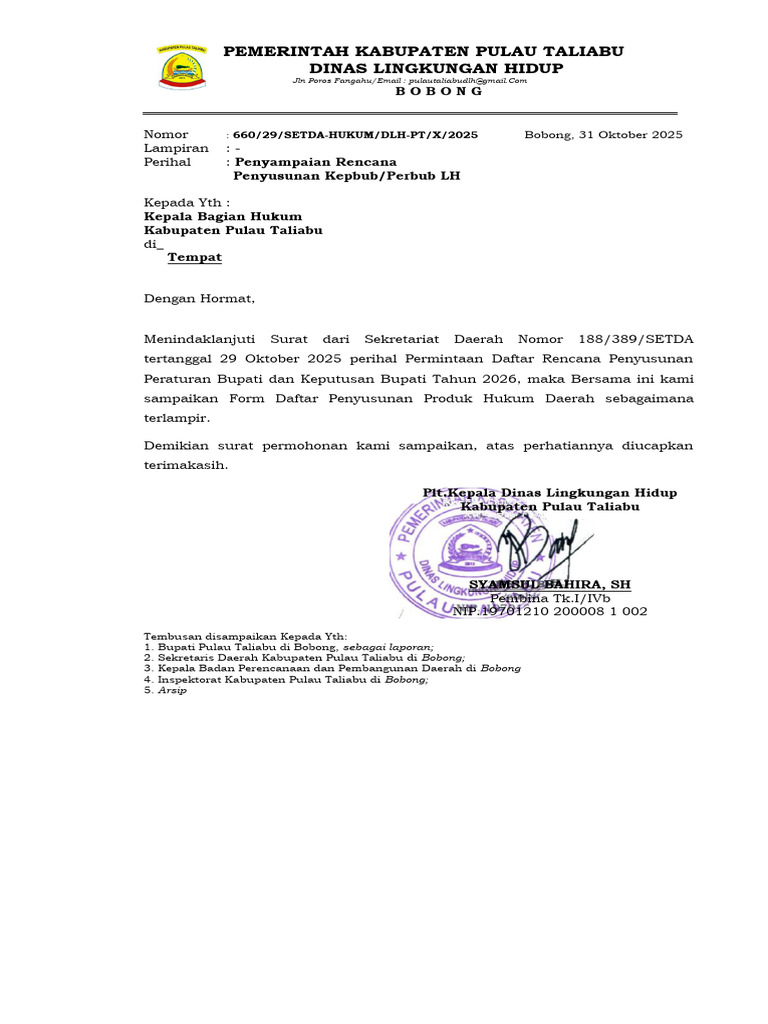 Rencana Penyusunan Perbub Lingkungan Taliabu | PDF