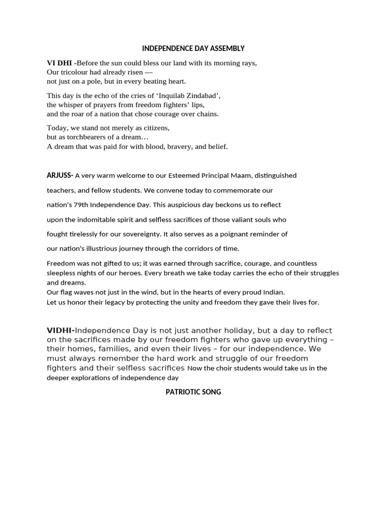 Independence Day Assembly | PDF