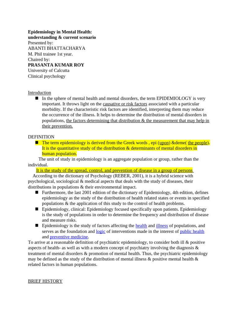 UNIT III - Epidemiology in Mental Health | PDF | Sampling (Statistics ...