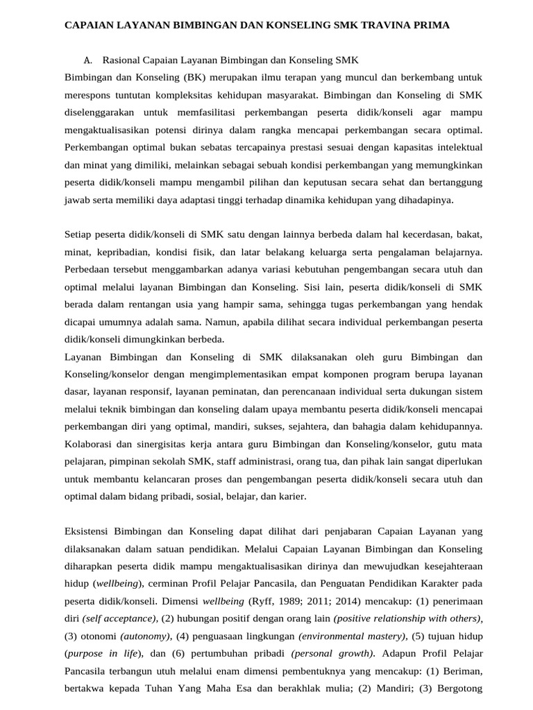Capaian Layanan Bimbingan Dan Konseling Smk Travina Prima | PDF