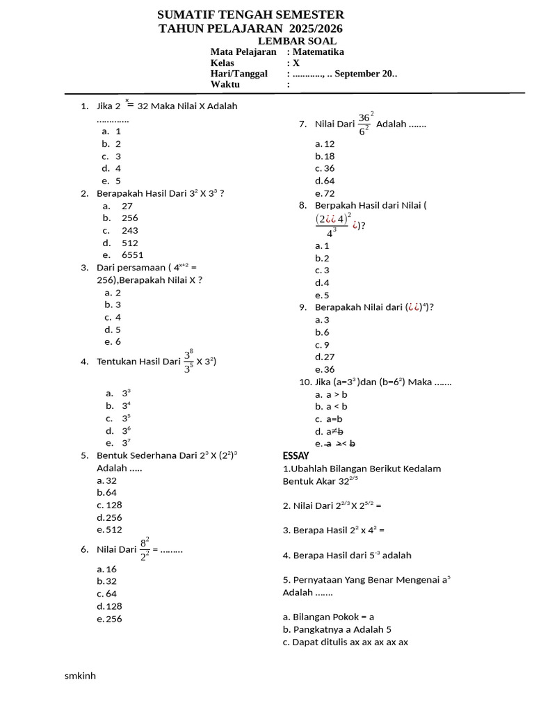 Soal Mtk Kelas x Gr Fatmawati | PDF