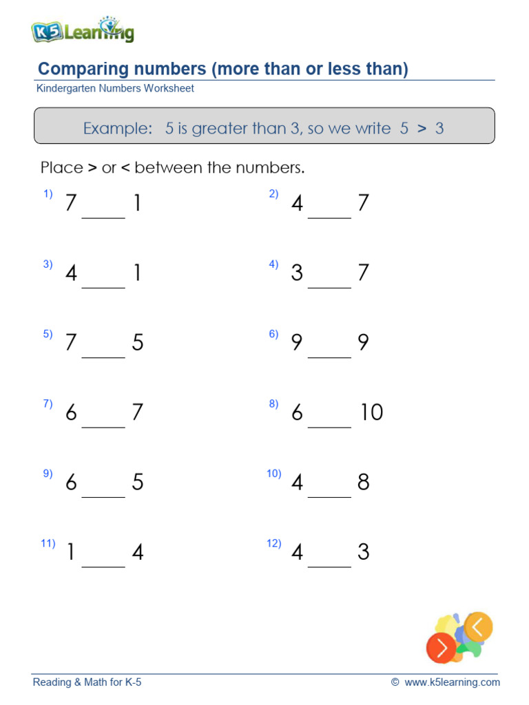 Kindergarten Comparing Numbers More Than Less Than 10 2 | PDF