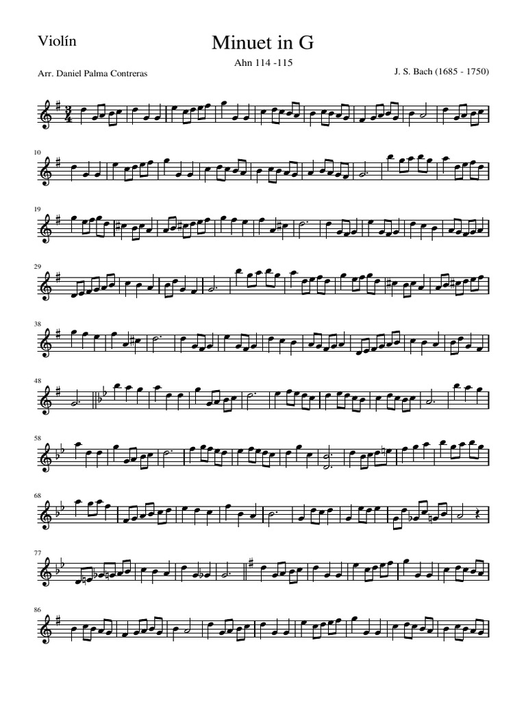 Bach's Minuet in G for Violin | PDF