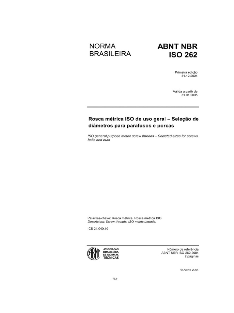 ISO 262 de 12.2004 - NBR Rosca Métrica ISO de Uso Geral - Seleção de ...