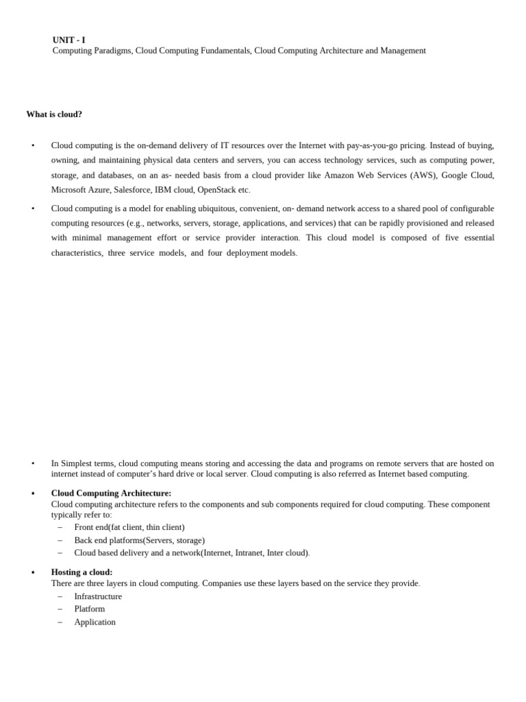 UNIT-I | PDF | Cloud Computing | Grid Computing