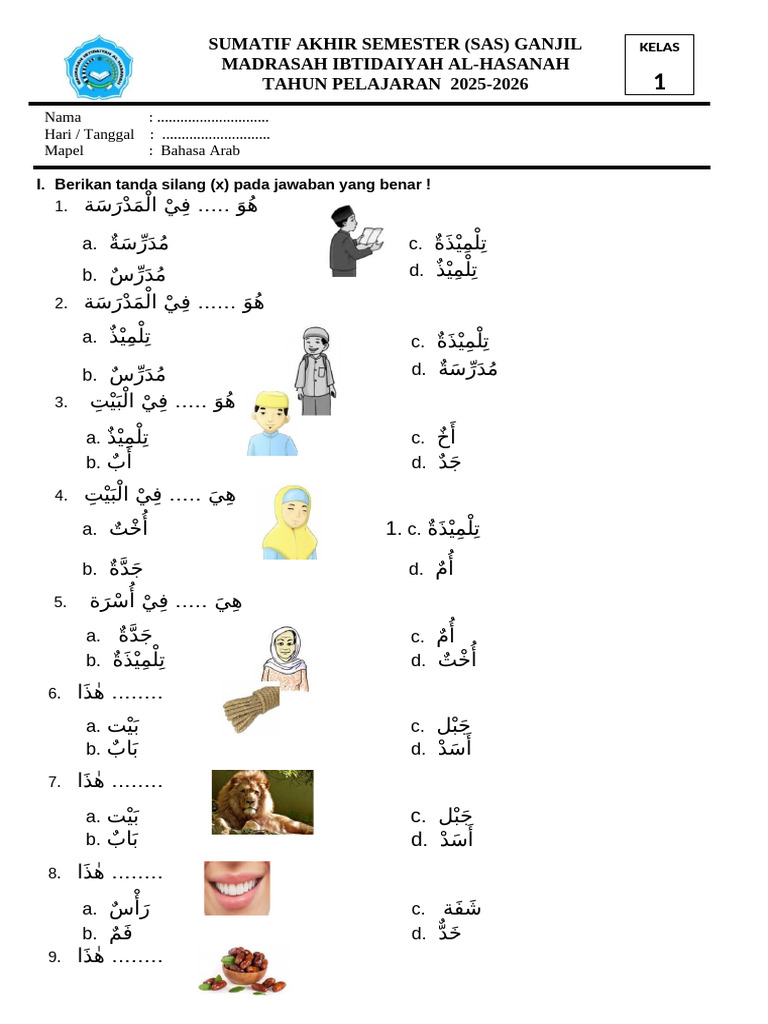 Soal Sas B.arab Sem 1 Kls 1 | PDF