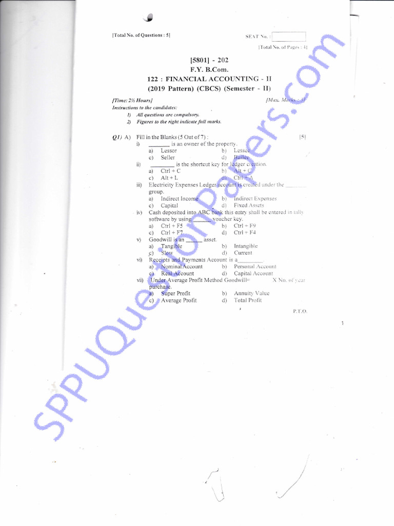 Commerce Bcom Semester 2 2023 April Financial Accounting II 2019 Pattern | PDF | Business ...