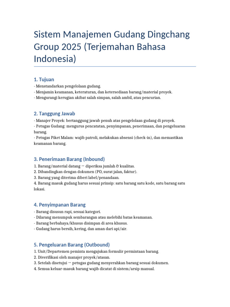 Sistem Manajemen Gudang Dingchang 2025 | PDF