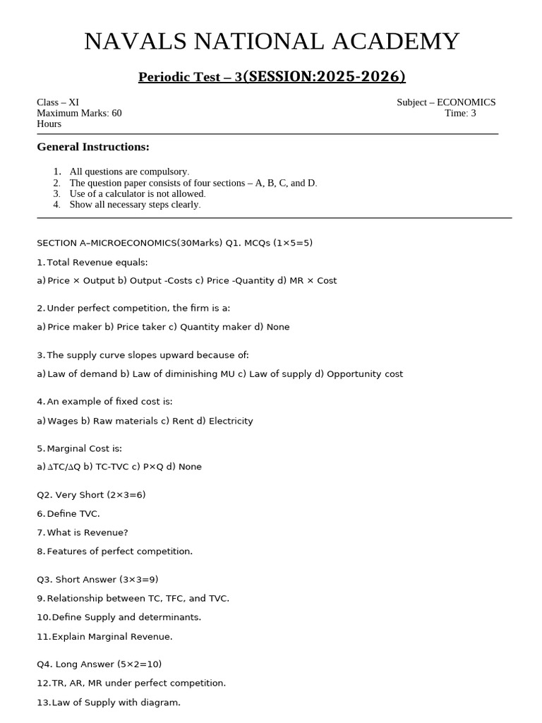 Class11 Economics QuestionPaper | PDF