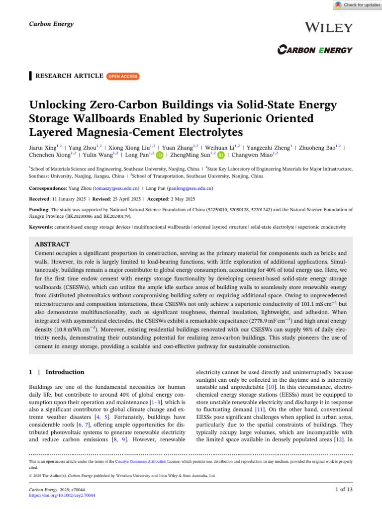 Carbon Energy - 2025 - Xing - Unlocking Zero‐Carbon Buildings via Solid‐State Energy Storage ...